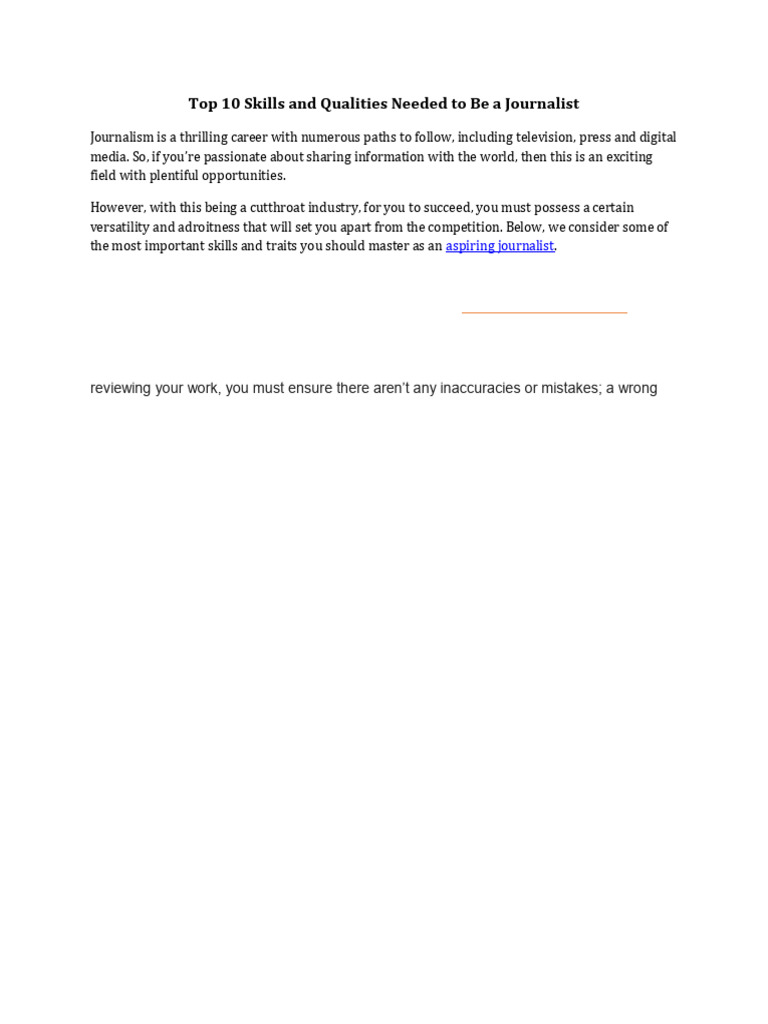 Skills and Qualities Needed To Be A Journalist | PDF | Public Relations ...