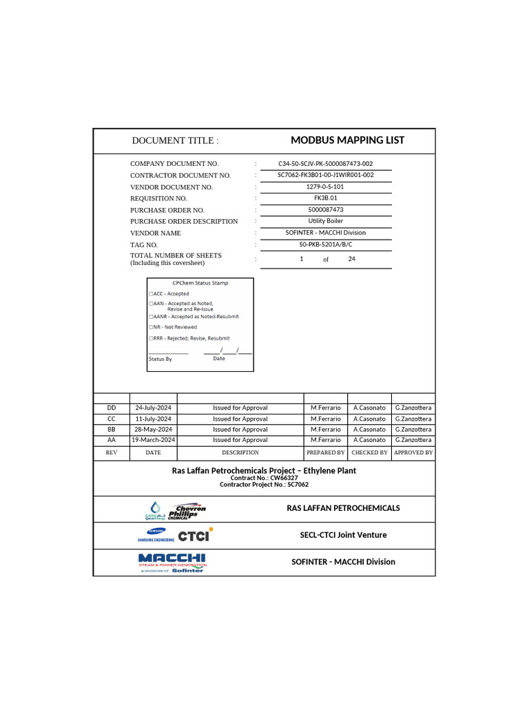 1279-0-S - 101 - MODBUS MAPPING LIST Master - 20240913 - FAT | PDF ...