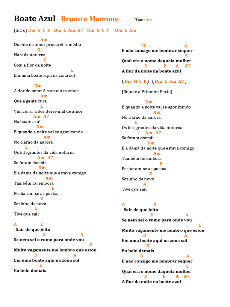 Boate Azul Bruno e Marrone - Cifra | PDF