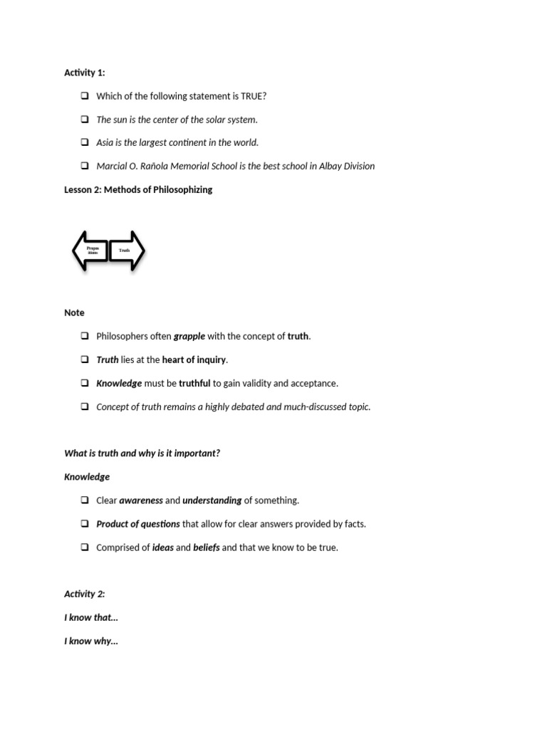 Activity 1 Philo Lesson 2 | PDF