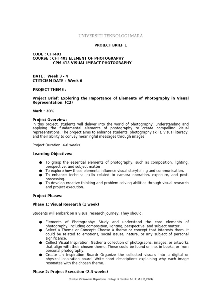 Project Brief Element of Photography | PDF | Composition (Visual Arts ...