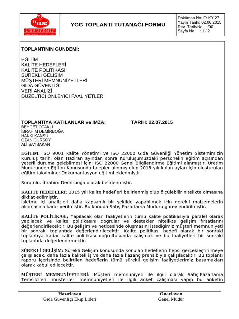 FR - Ky.27. Ygg Toplantı Tutanağı Formu | PDF