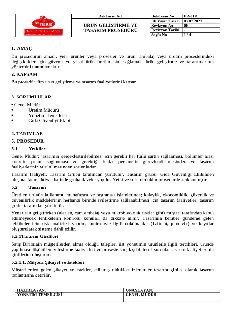 Pr-018 Ürün Geli̇şti̇rme Ve Tasarim Prosedürü | PDF