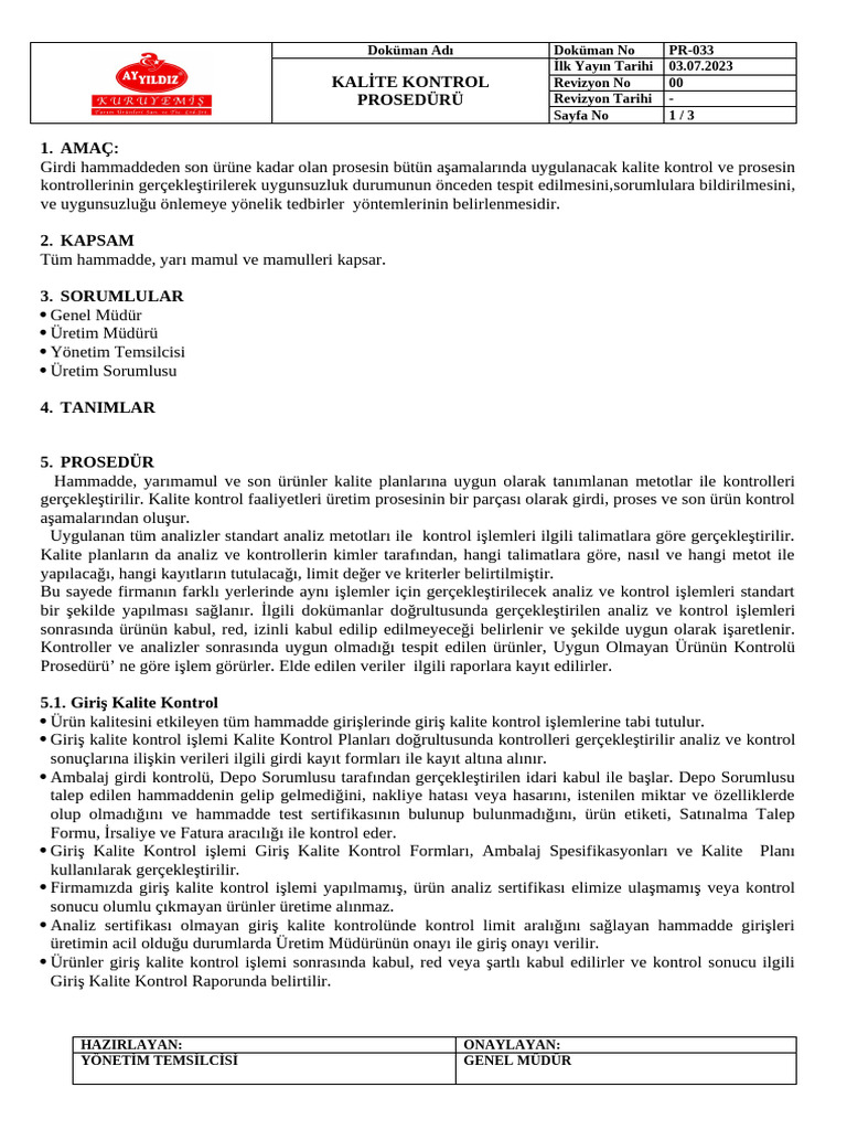 Pr-033 Kali̇te Kontrol Prosedürü | PDF
