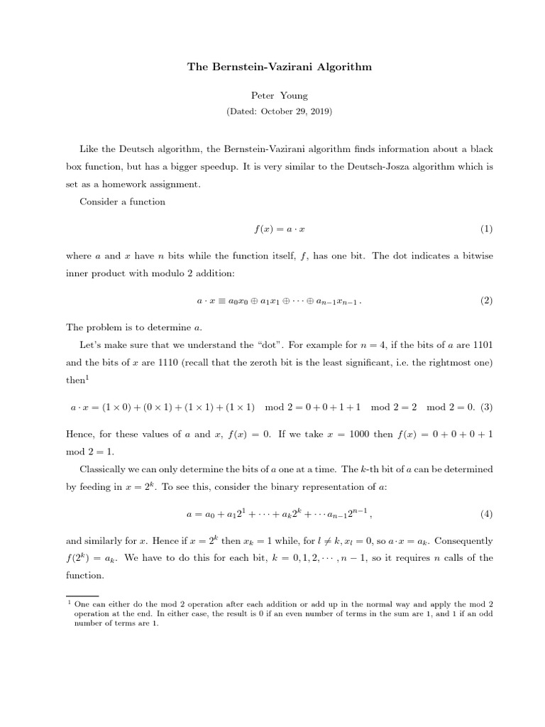 The Bernstein-Vazirani Algorithm: F X A X A X N F | PDF | Quantum Computing | Quantum Mechanics