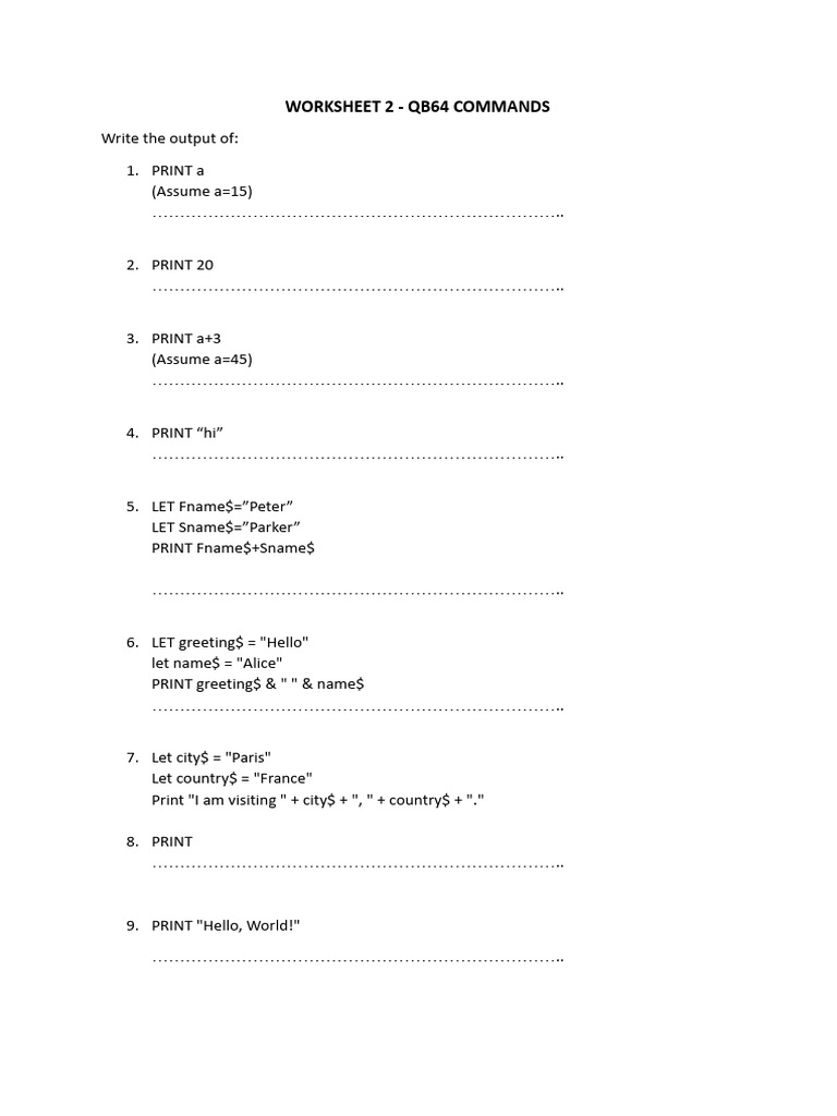 Worksheet2-Qb64 Commands | PDF