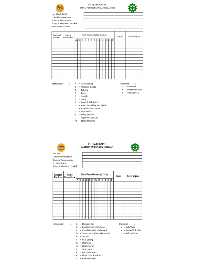 Kartu Pemeriksaan Hydrant Dan APAR | PDF