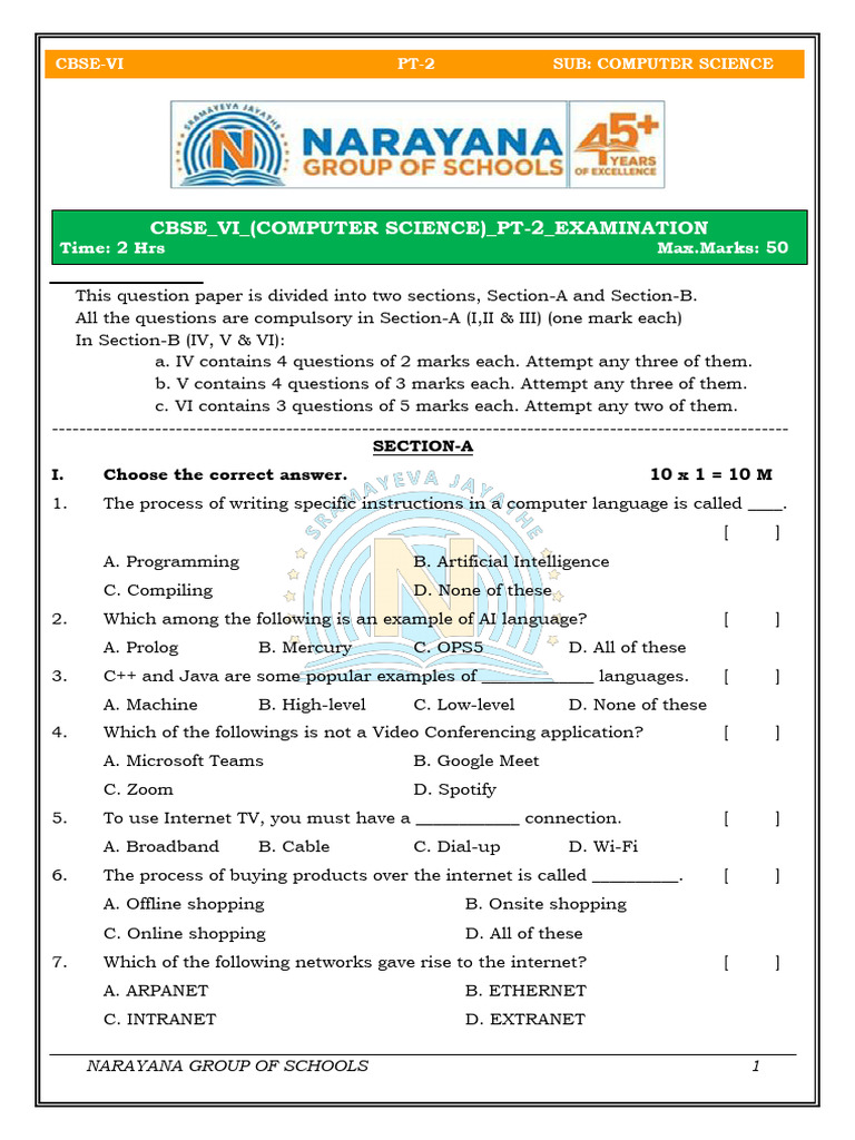 CBSE Class VI Computer Science Exam | PDF | World Wide Web | Internet & Web