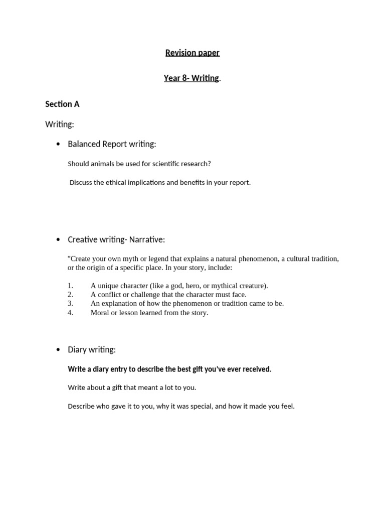 Revision Paper-Y8 Writing+ Grammar | PDF | General Fiction