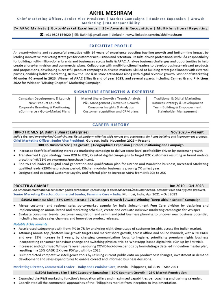 Akhil Meshram CV-June2024 | PDF | Marketing | Retail