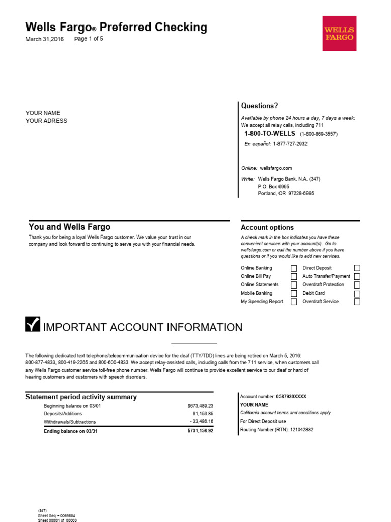Sample Statement Wellsfargo | PDF | Fee | Transaction Account