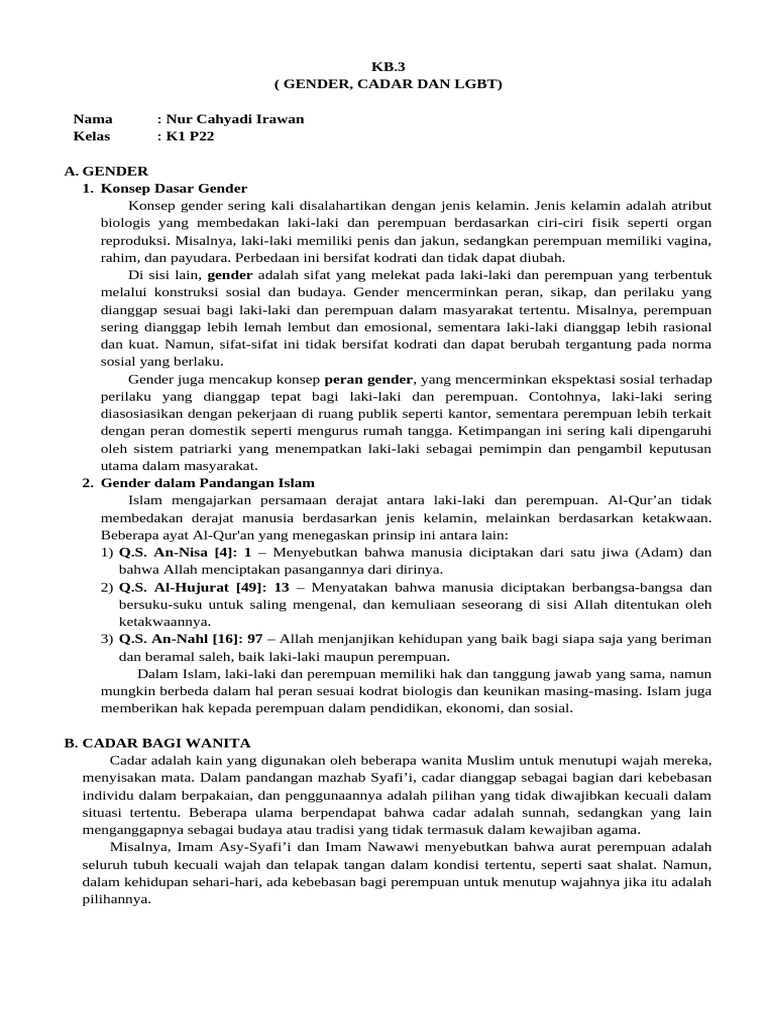 Resume KB.3 Gender, Cadar, LGBT | PDF | Ilmu Sosial | Sains & Matematika