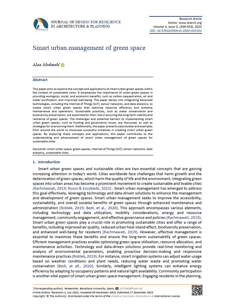 Smart Urban Management of Green Space | PDF | Sustainability | Sustainable City