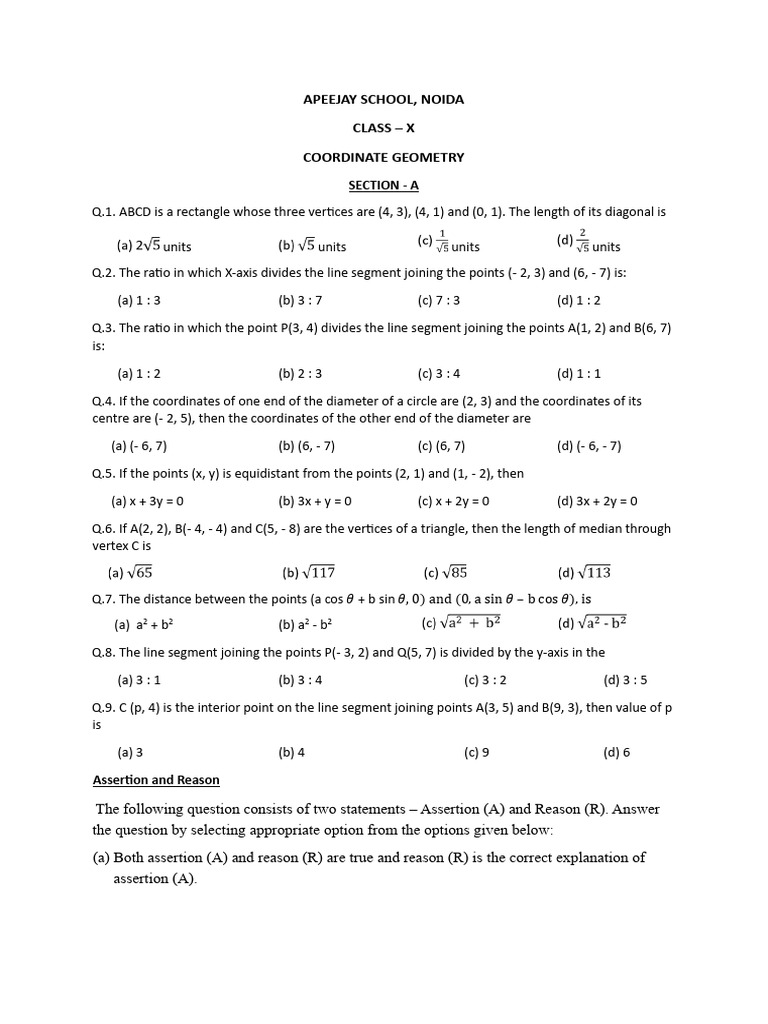 Assignment On Coordinate Geometry | PDF | Triangle | Circle