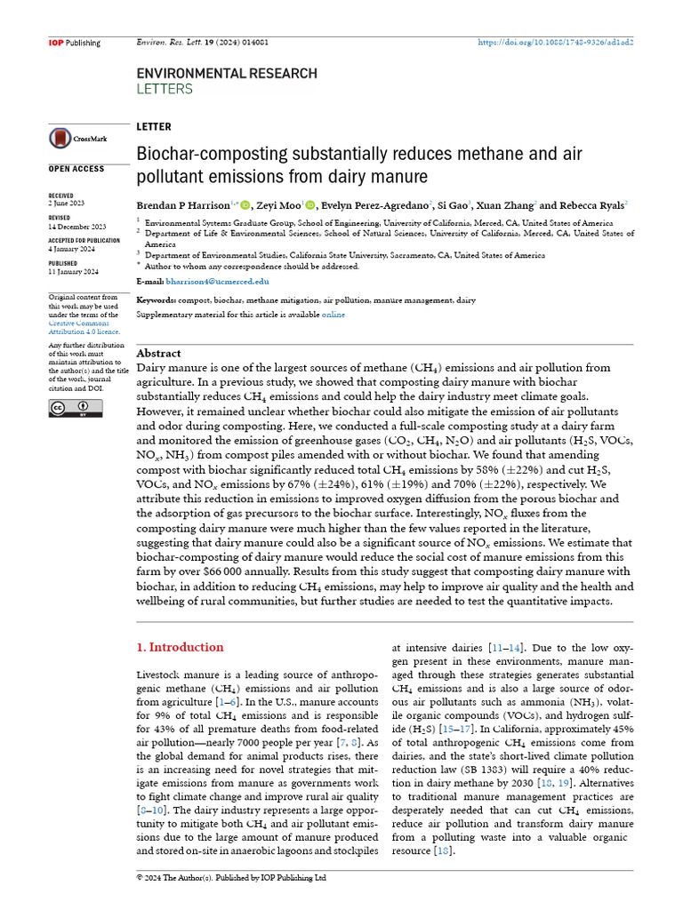 Biochar-Composting Substantially Reduces Methane A | PDF | Greenhouse ...