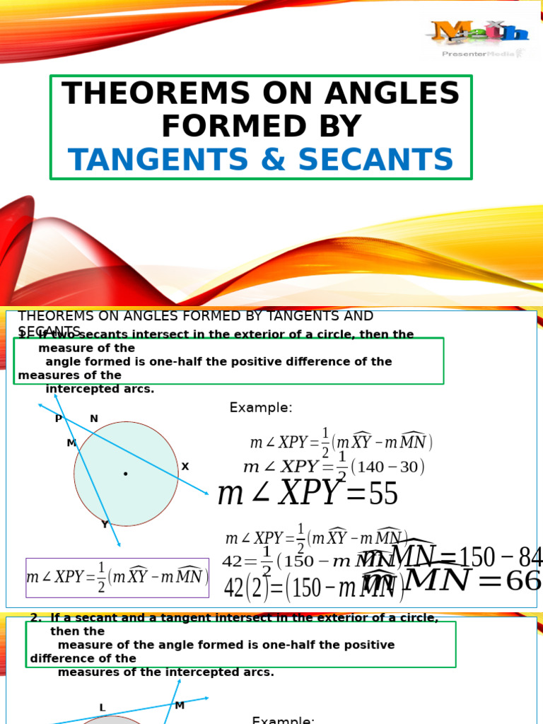 Q2M4L7abv4 Theorems On Angles Formed by Tangents and Secants | PDF ...