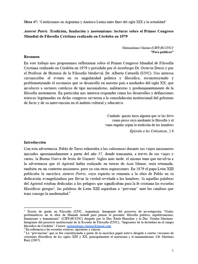 Chirino Maximiliano Aeterni Patris. Tradición, Fundación y Neotomismo ...