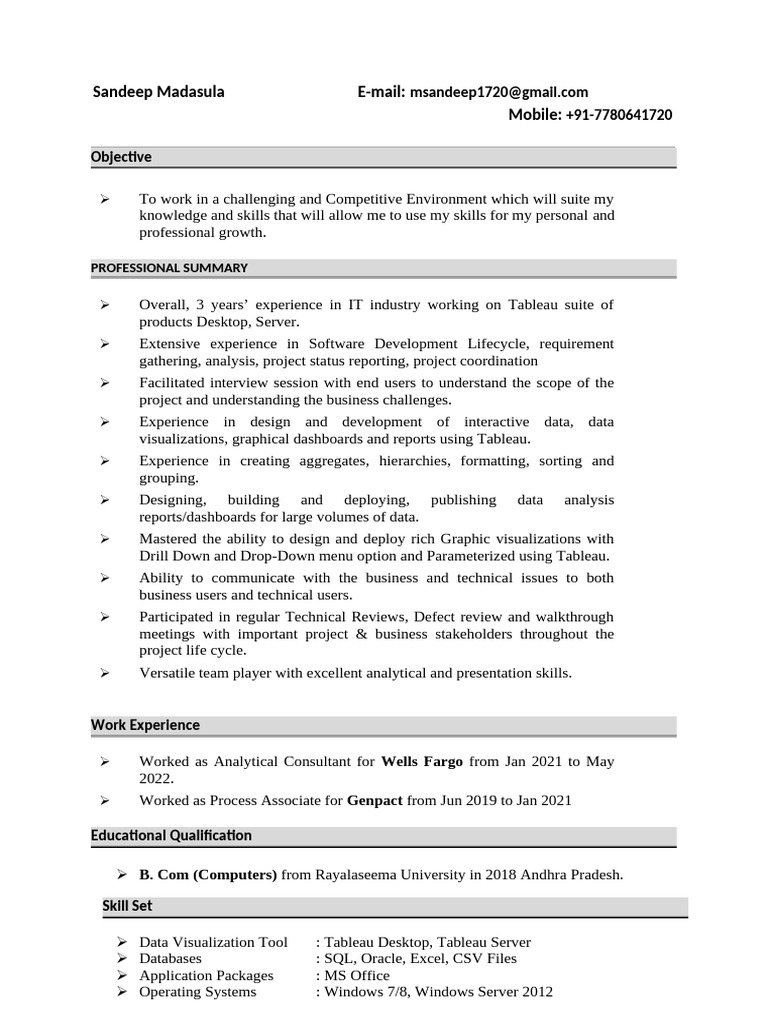 Sandeep Tableau Develop | PDF | Computing | Information Technology