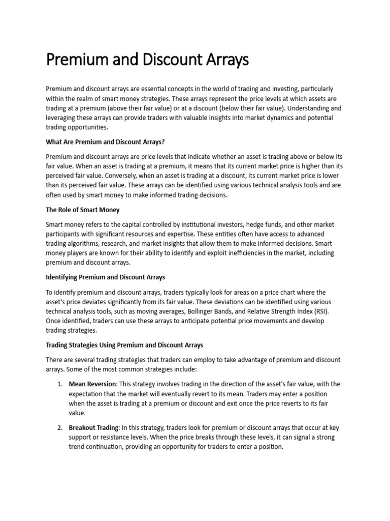 Premium & Discount Arrays in Trading | PDF | Technical Analysis | Economies
