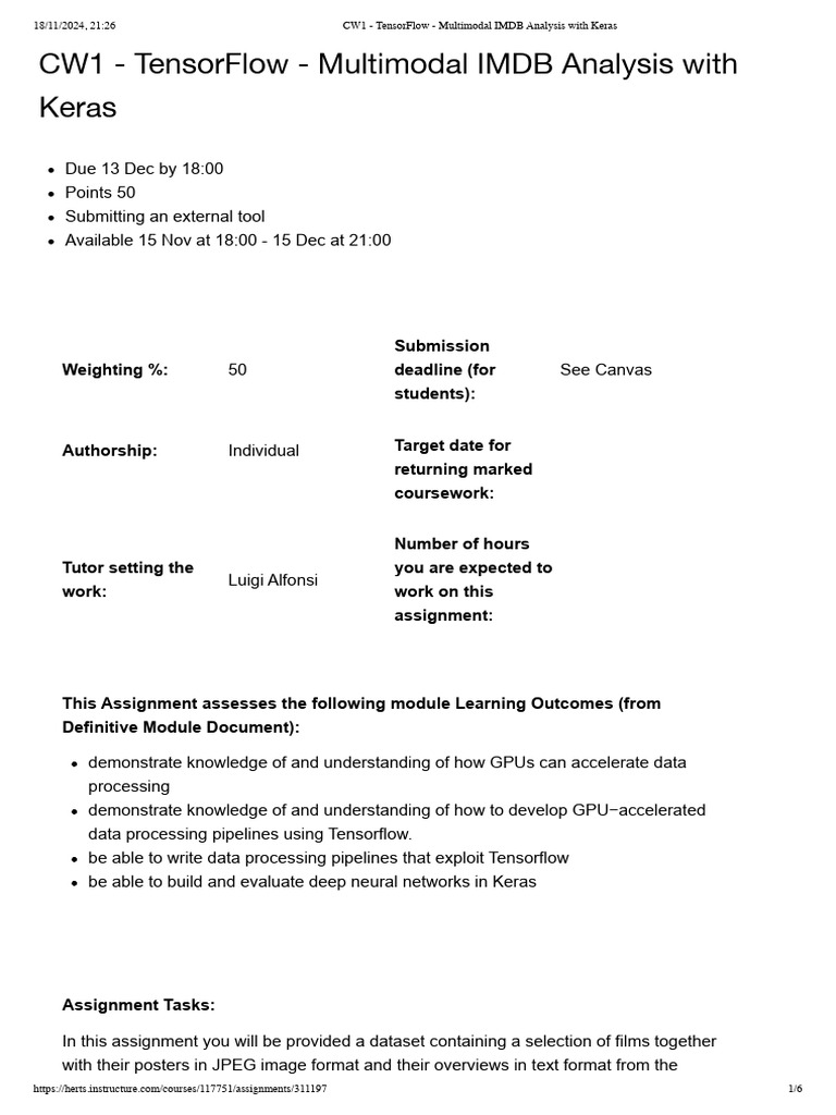 Cw1 Tensorflow Multimodal Imdb Analysis With Keras Pdf Artificial Neural Network