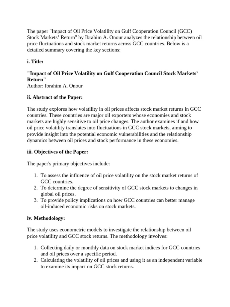 10 - Impact of Oil Price Volatility On Gulf Cooperation Council (GCC ...