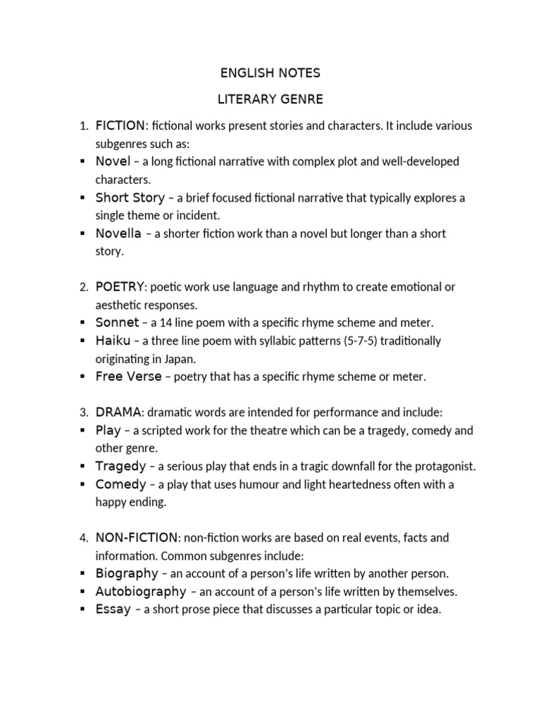 English Notes Grade 8: 1ST Quarter | PDF | Poetry | Novels