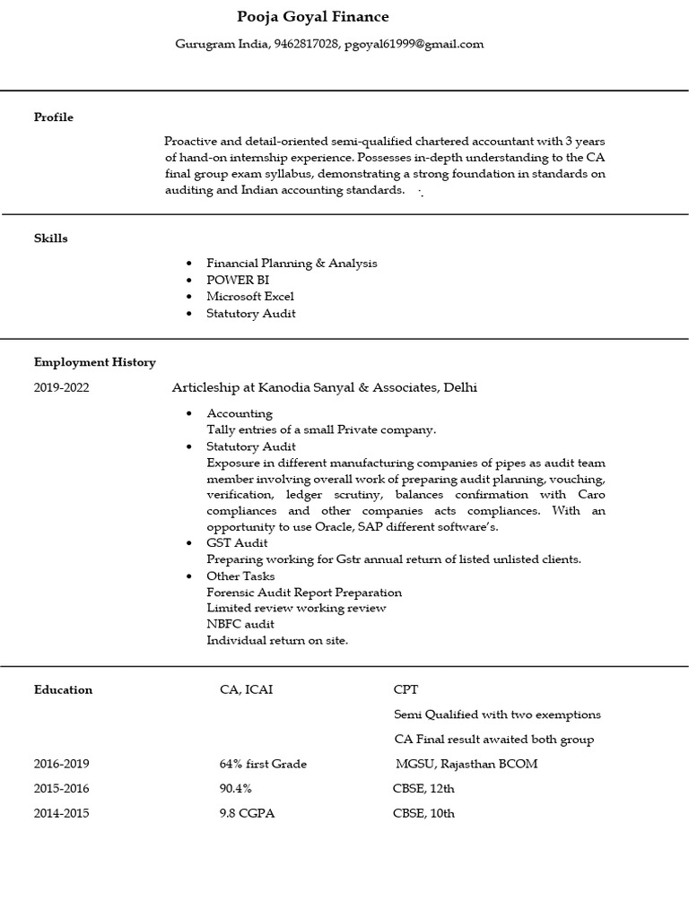 Pooja Goyal Semi Qualified CA.-1 | PDF | Career & Growth | Business