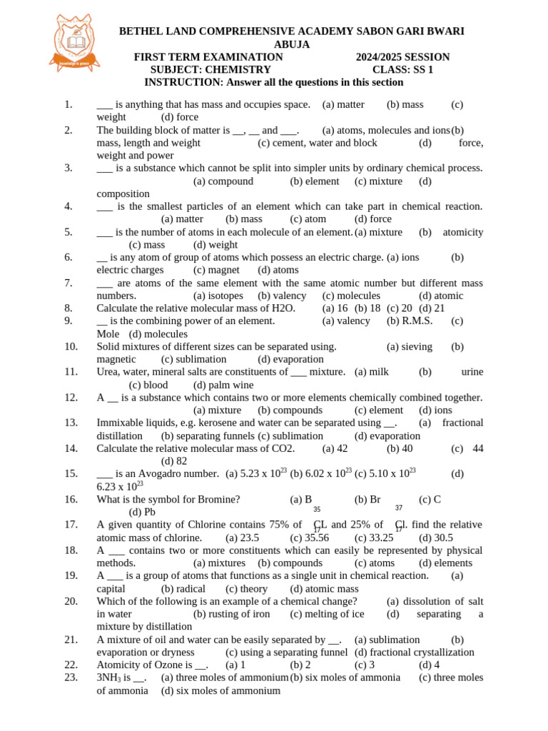 Chemistry ss1 | PDF | Chemistry | Chemical Substances