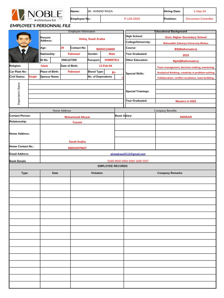 Employee Cover Sheet (1) | PDF