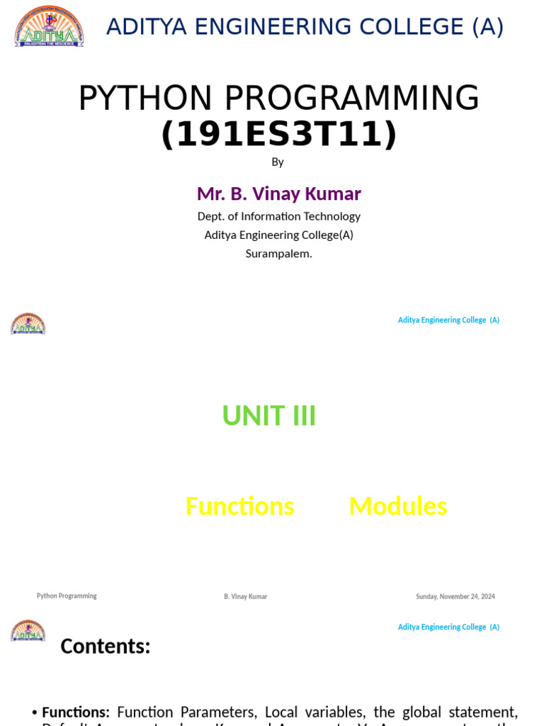 UNIT III Functions | PDF | Parameter (Computer Programming) | Anonymous Function