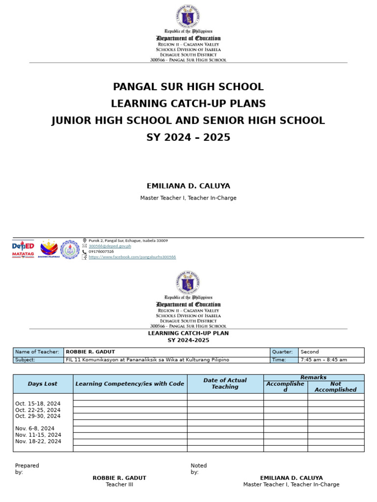 Learning Catch Up Plan Template | PDF