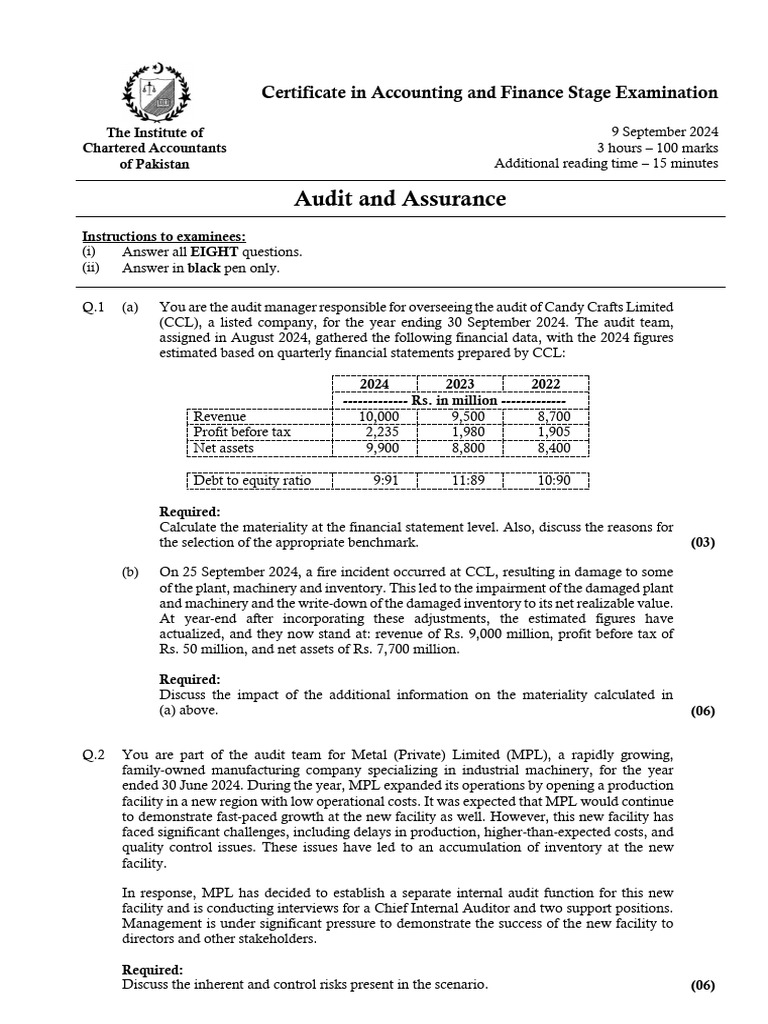 CAF 8 Autumn 2024 | PDF | Audit | Intangible Asset