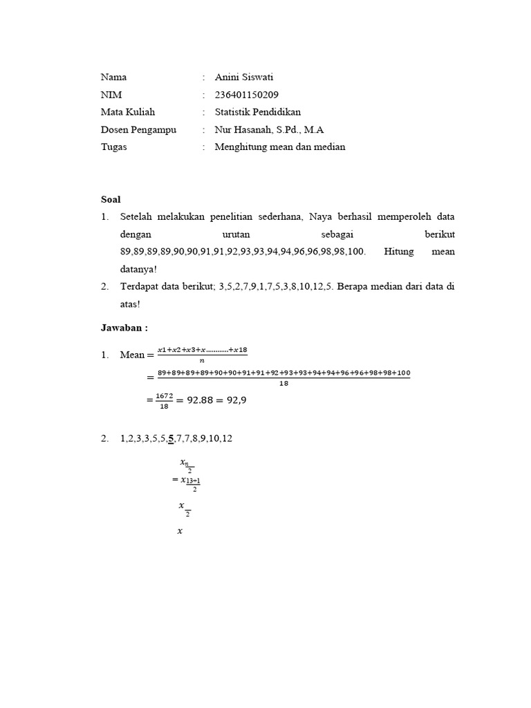 Anini Siswati - 236401150209 - Menghitung Mean Dan Median | PDF