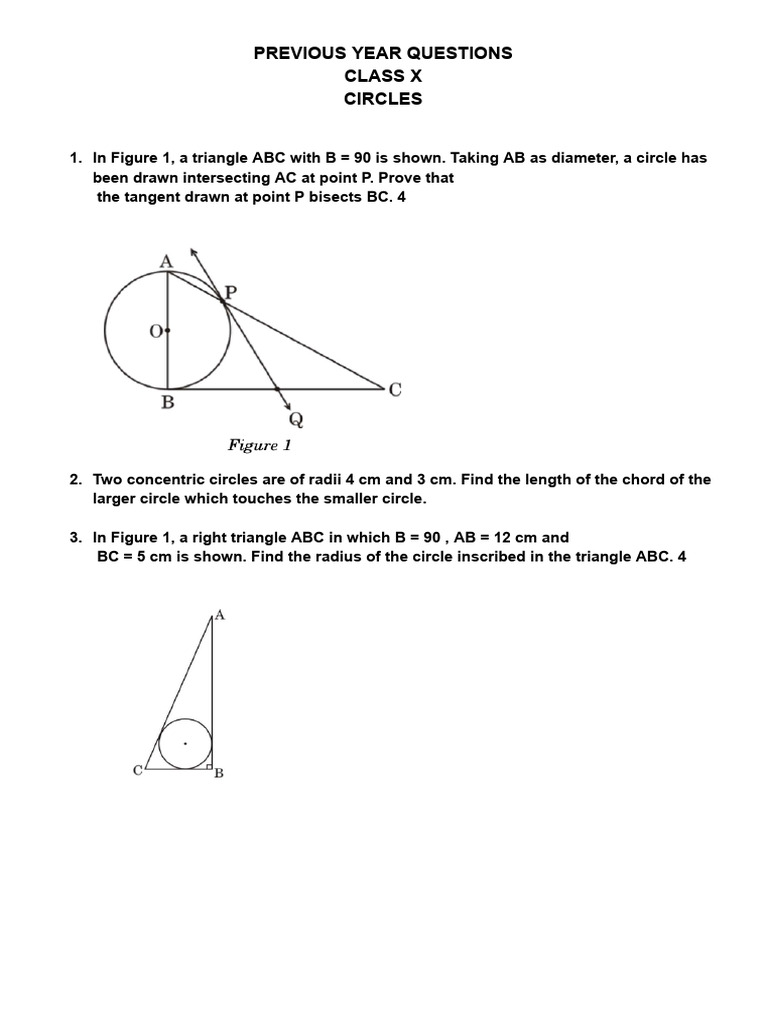 PREVIOUS YEAR QUESTIONS - Class 10-Circles | PDF | Teaching Methods ...