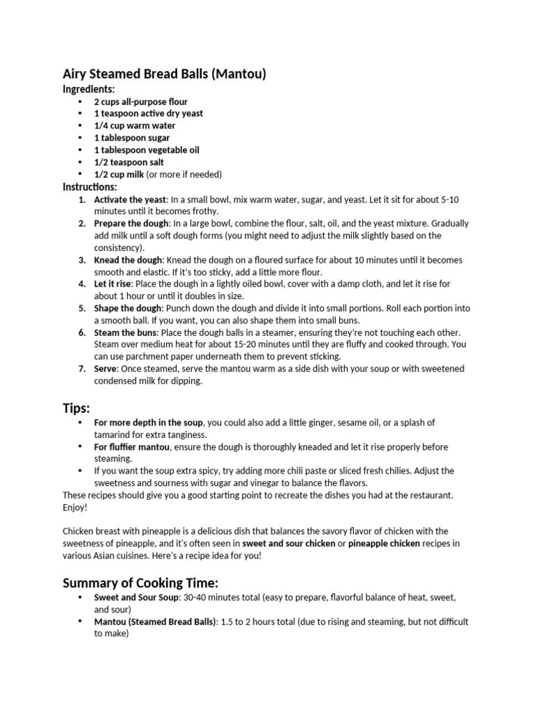 Airy Steamed Bread Balls (Mantou) | PDF | Dough | Soup