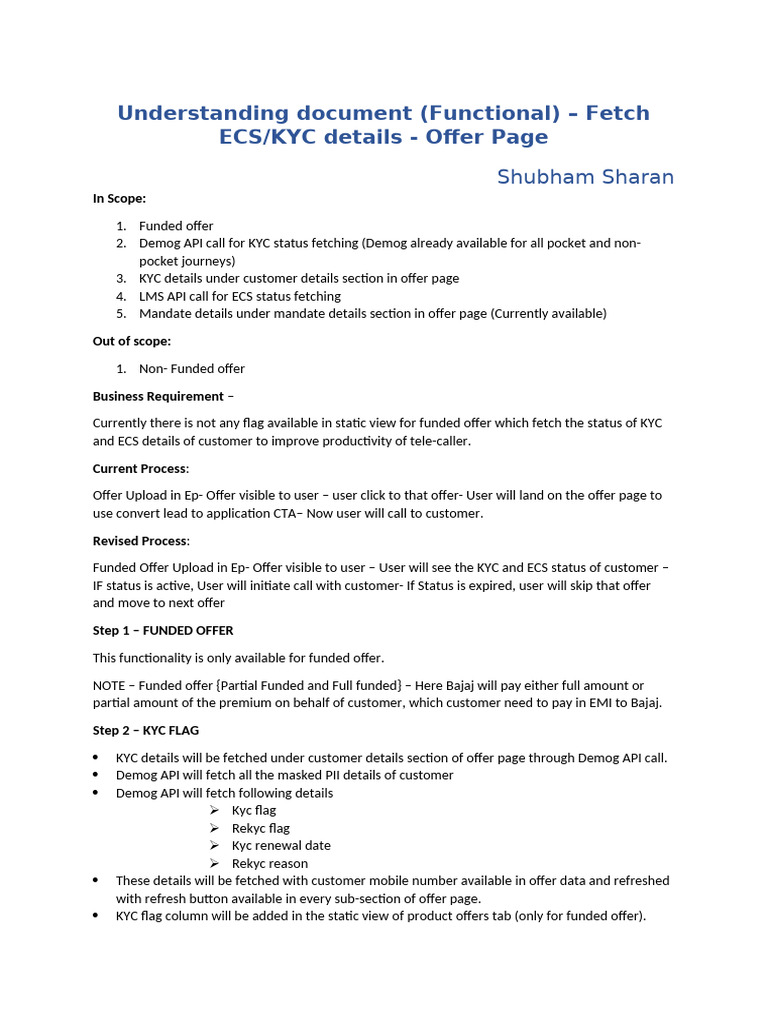 V2 - Understanding Document - KYC and ECS Details | PDF | Computing | Software