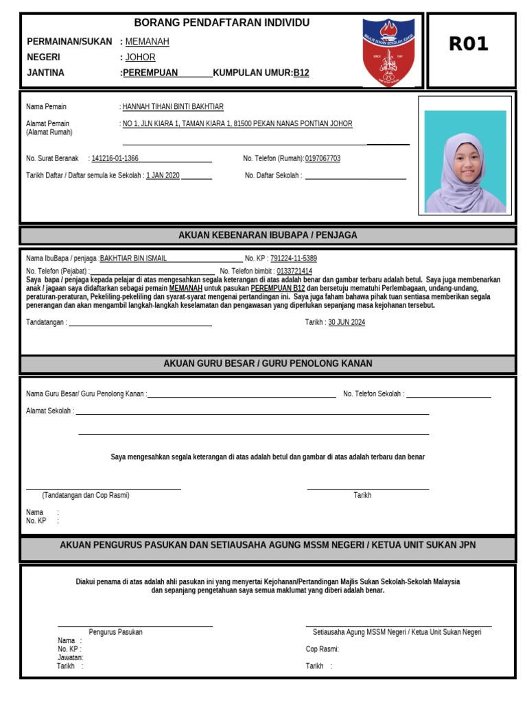 Borang Pendaftaran R01 Terkini | PDF
