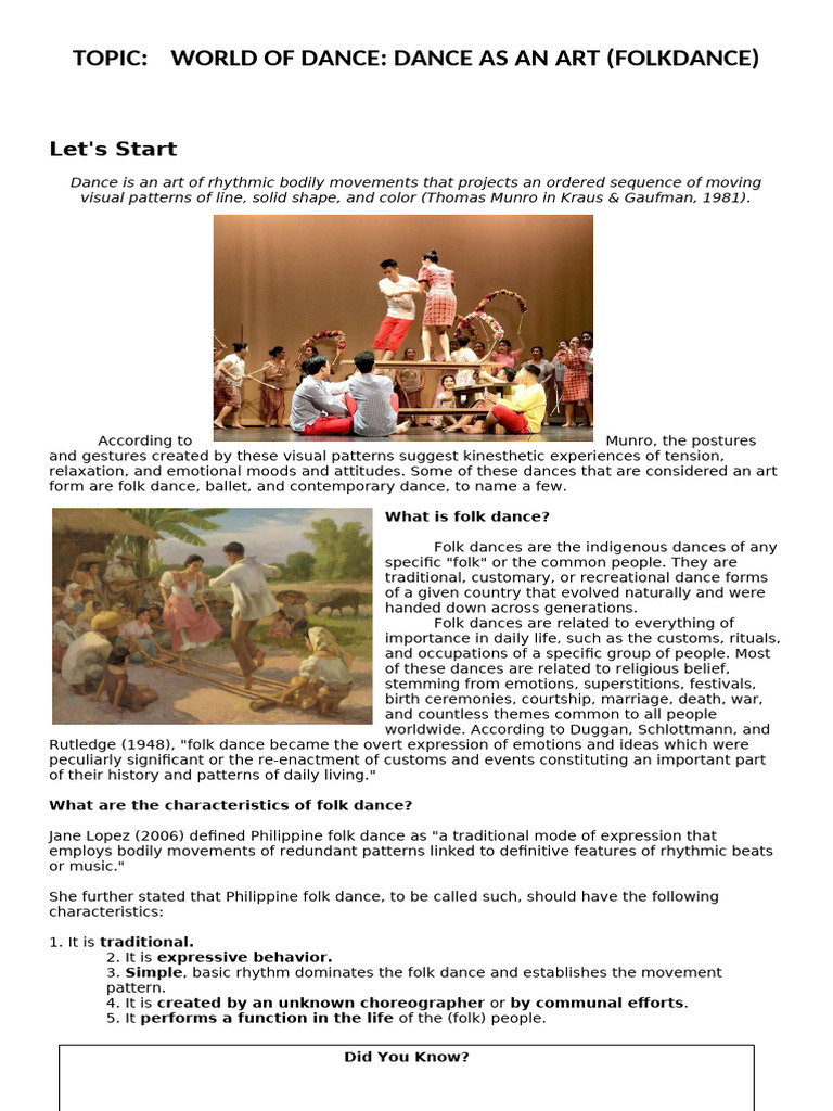 Peh 12 Lesson 2 Folkdance | PDF | Dances | Philippines