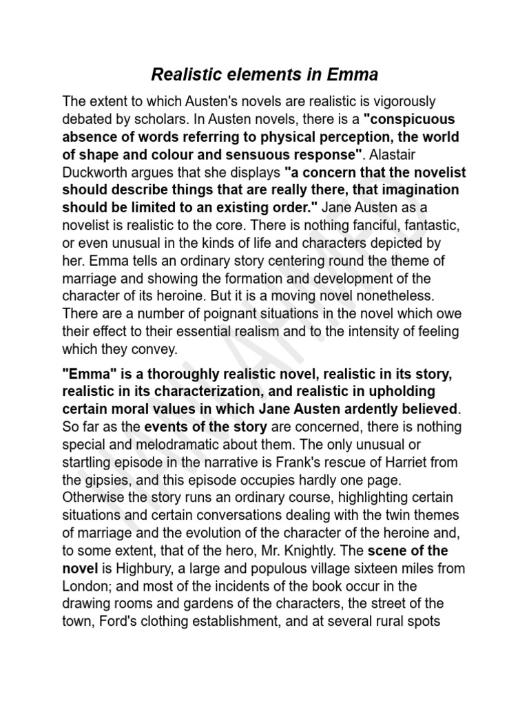 Realistic Elements in Emma | PDF | Emma (Novel) | Jane Austen