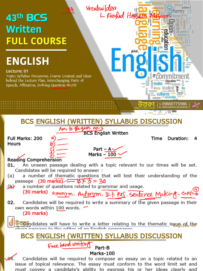 BCS English Exam Prep Guide | PDF | Essays | Part Of Speech