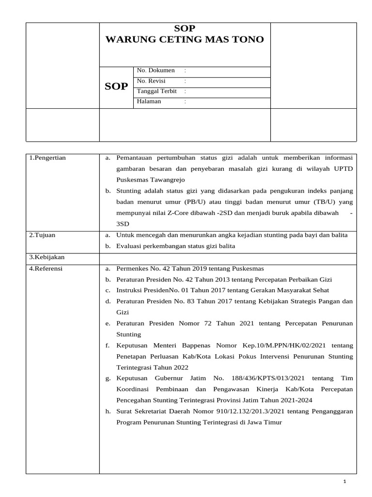SOP Warung Ceting Mas Tono | PDF