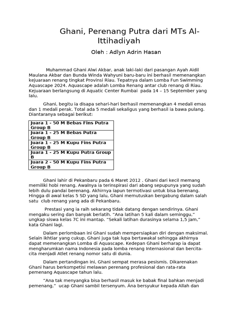 PROFIL - SISWA - BERPRESTASI Ghani | PDF