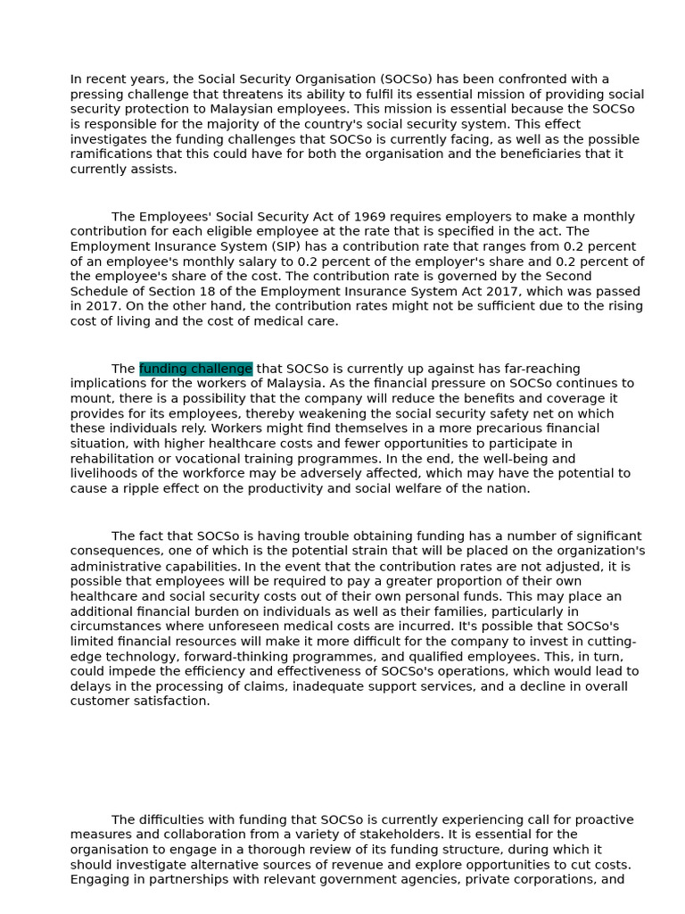 PAD 363 - SOCSO Writen Report (Issue 2) | PDF | Cost Of Living | Social ...