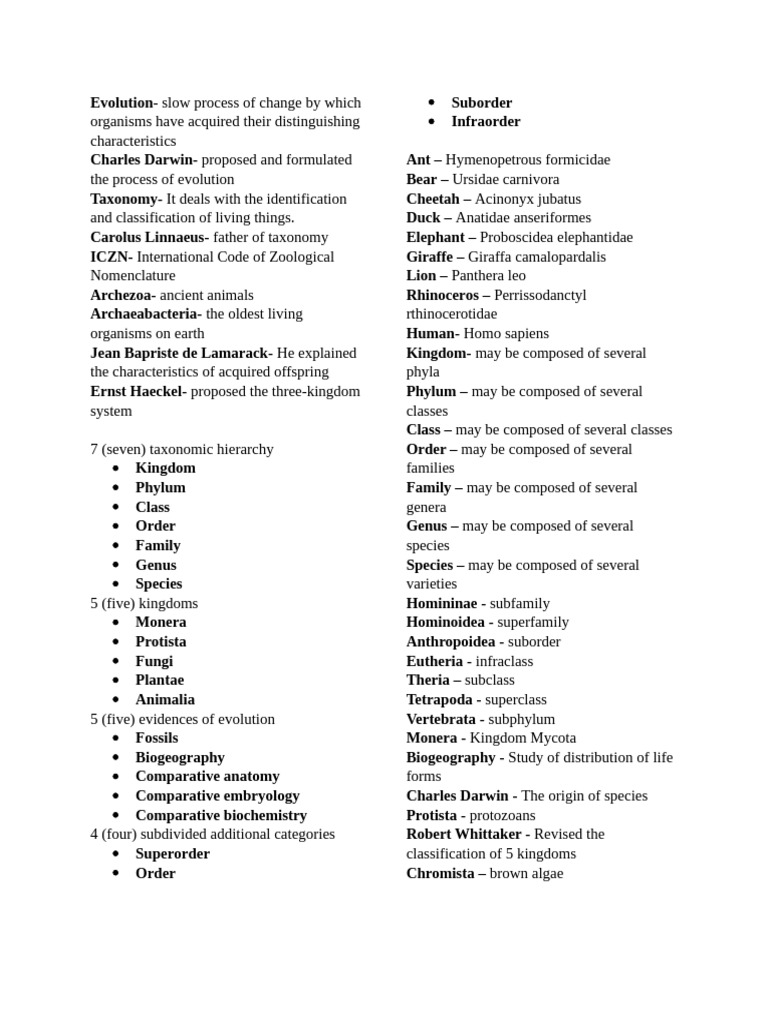 Biology and Chemistry Reviewer | PDF | Taxonomy (Biology) | Genus