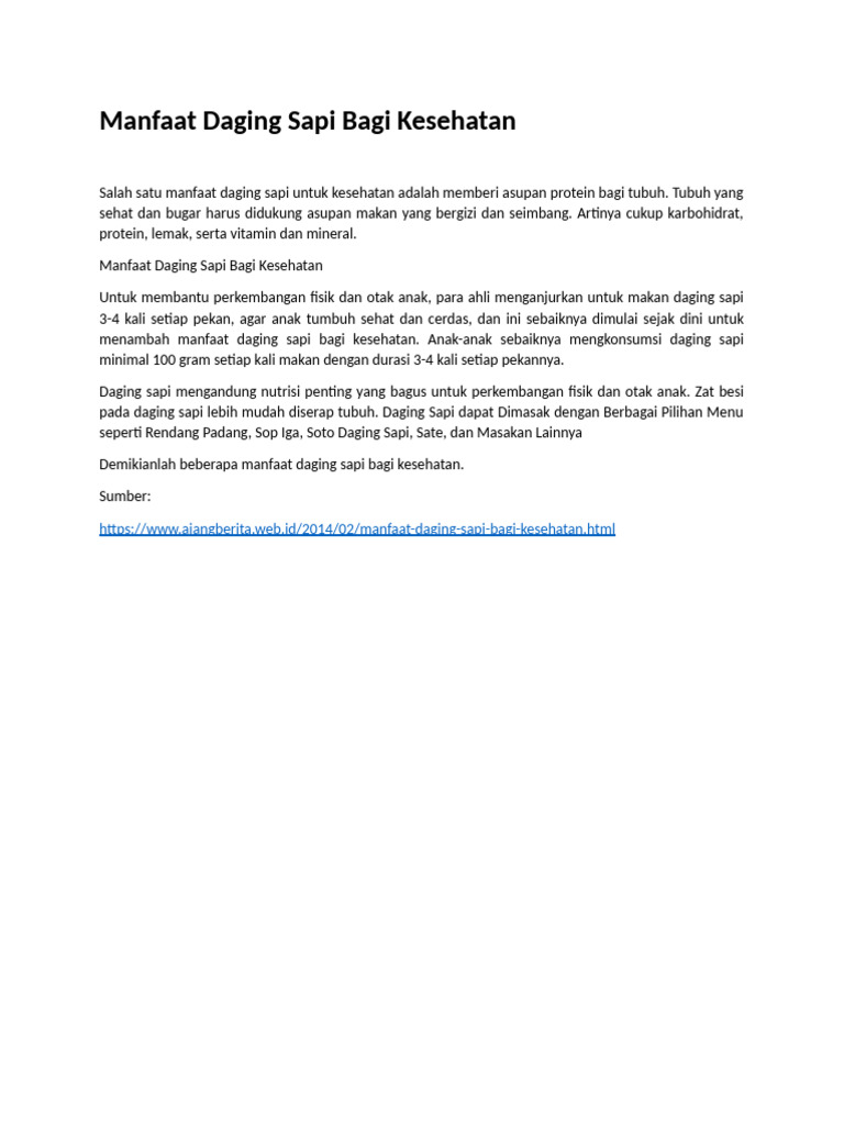 Manfaat Daging Sapi Bagi Kesehatan | PDF
