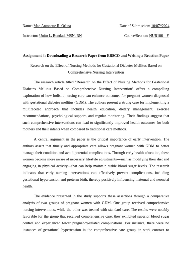 Assignment 4 - Downloading A Research Paper From EBSCO and Writing A ...