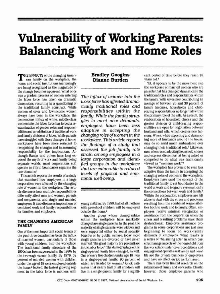 Vulnerability of Working Parents Balancing Work and Home Roles 1987 | PDF | Employment | Single ...