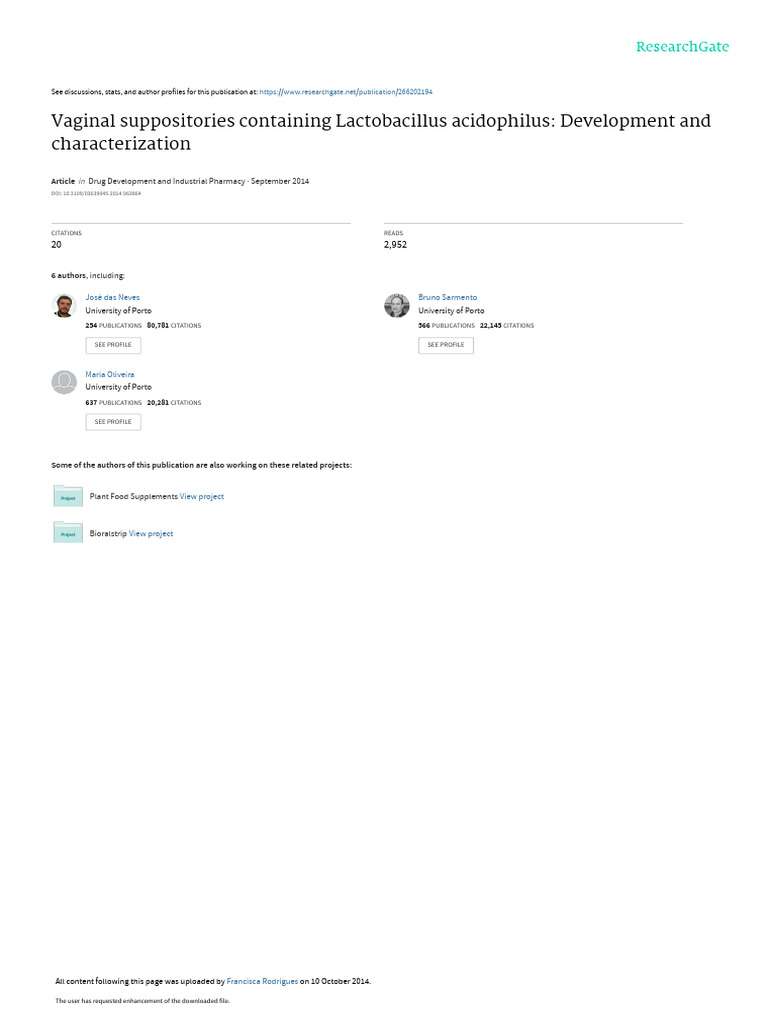 Vaginal Suppositories Containing Lactobacillus Acidophilus Development And Characterization