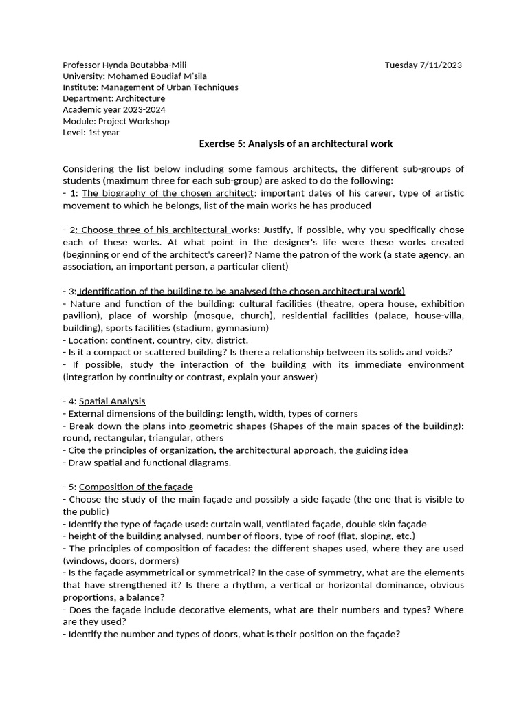 Exo5 Analysis of An Architectural Work | PDF | Architectural Design | Architecture