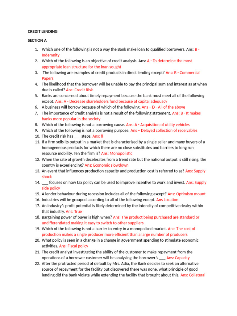 Understanding Credit Lending Principles | PDF | Loans | Finance & Money ...